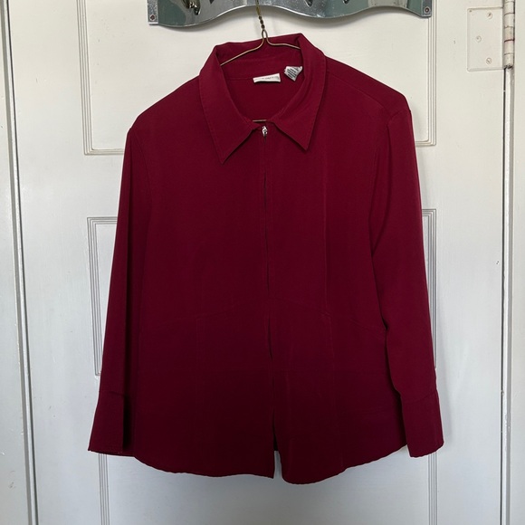 Covington | Tops | Covington Womens Burgundy Zip Front Blouse Size L ...